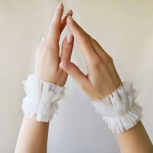 Ivory White Tulle Ruffle Wrist Cuffs for Brides, Wedding Bridal ...