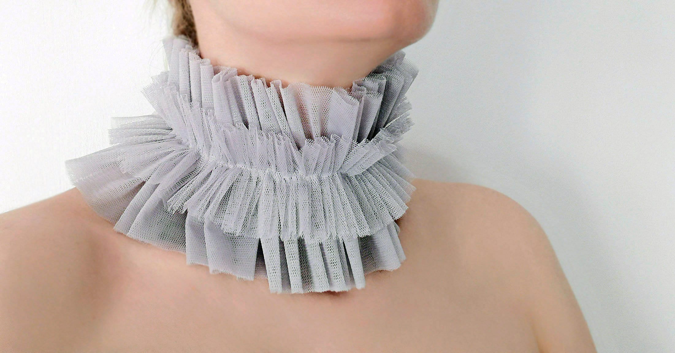 Clown Gray Ruffle Tulle Collar, Elizabethan Ruff Collar, Renaissance ...