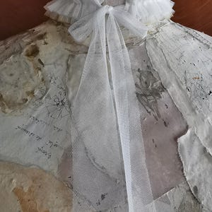 Ruffle Tulle Choker in White and Golden With Crystal Beads and Pearl ...