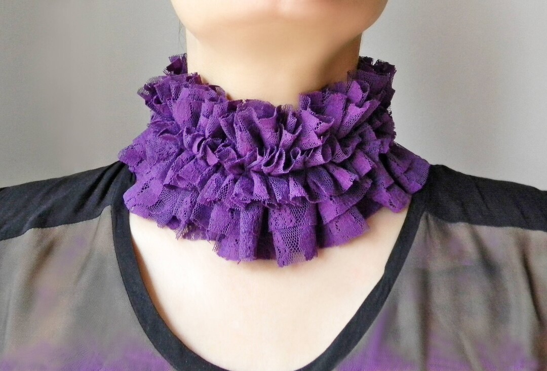 Collar Lace Ruffle in Purple Renaissance Neck Ruff Elizabethan Cosplay ...