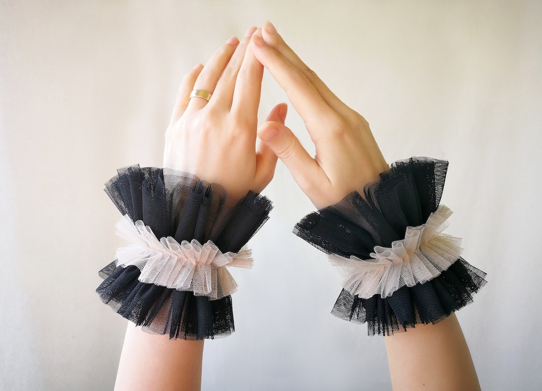Tulle Ruffle Cuffs Set in Black and Nude Cuffs Renaissance Costume Arm ...