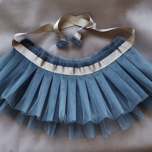 Wide Tulle Ruffle Clown Collar Dusty Teal Blue Neck Ruff Gold Bowknot ...