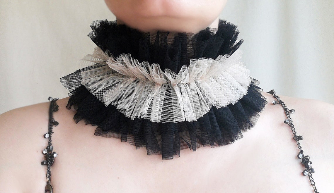 Edwardian Renaissance Tulle Ruffle Collar in Ivory Beige and | Etsy