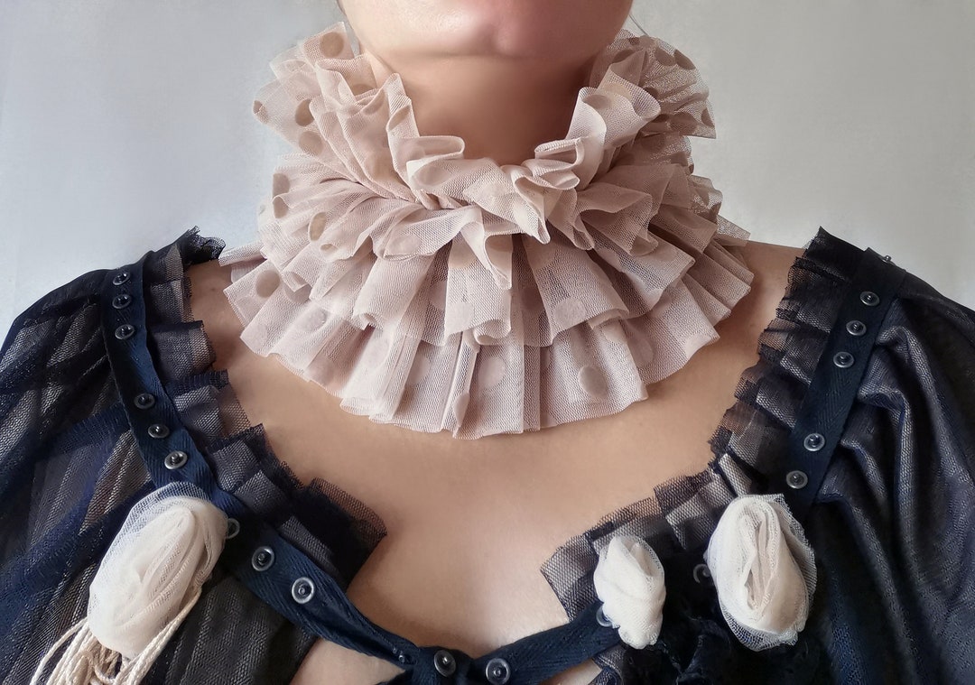 Polka Dot Tulle Collar in Nude Beige Ruffle Burlesque Collar Lolita ...
