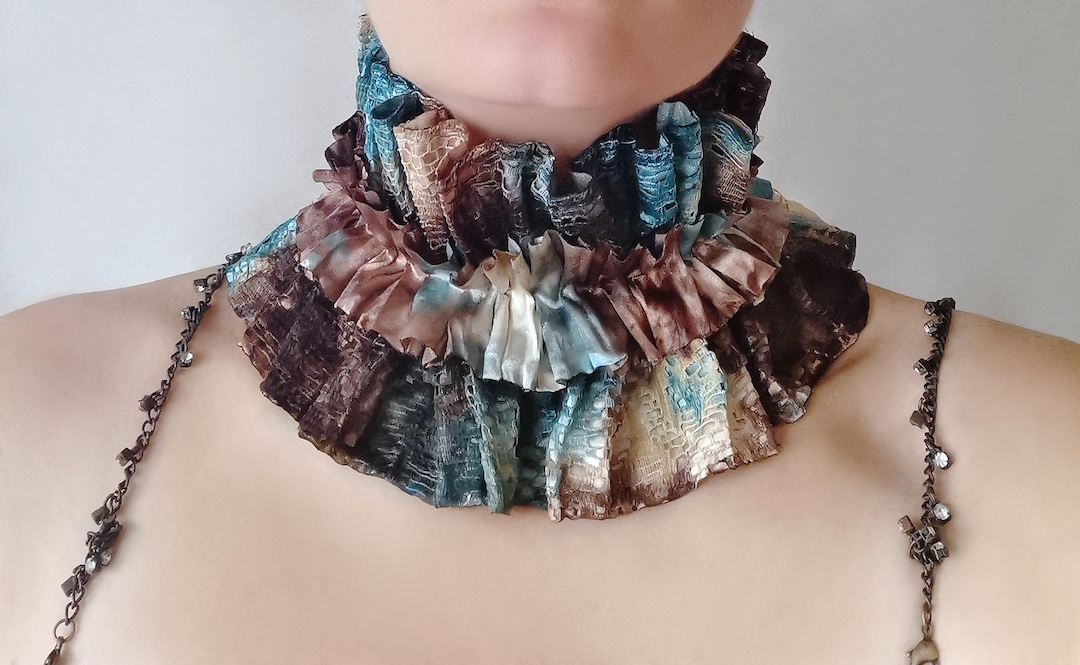 Wide Ruffle Collar Blue and Brown Gradient Neck Ruff Satin Victorian ...