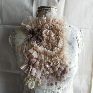 Victorian Jabot Bib Necklace in Beige Nude Ruffle Collar Rococo Costume ...