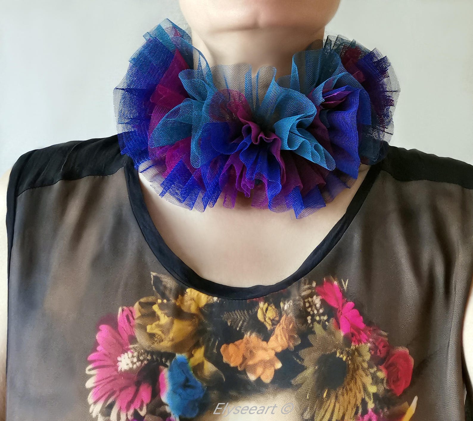 Clown Tulle Ruffle Collar in Blue and Purple Jester Choker Birthday ...