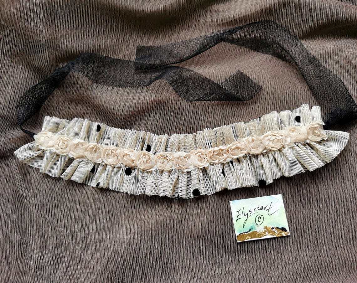 Beige Tulle Ruffle Collar Polka Dot Roses Choker, Victorian Rococo ...