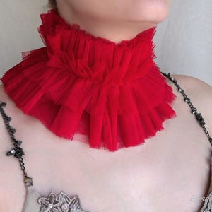 Red Tulle Ruff Collar Necklace Queen of Hearts Choker Edwardian Costume ...