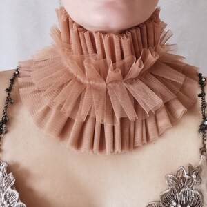 Beige Latte Collar Tulle Neck Ruff Tudor Historical Costume Elizabethan ...