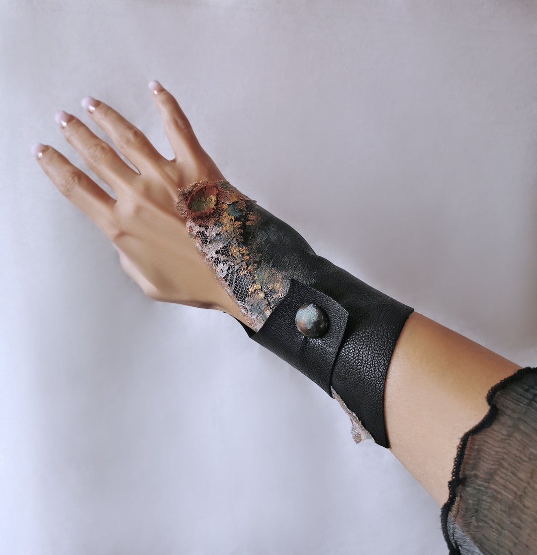 Buttoned Leather Cuff Black Medieval Armor Bracelet Gothic Wrist Cuff ...