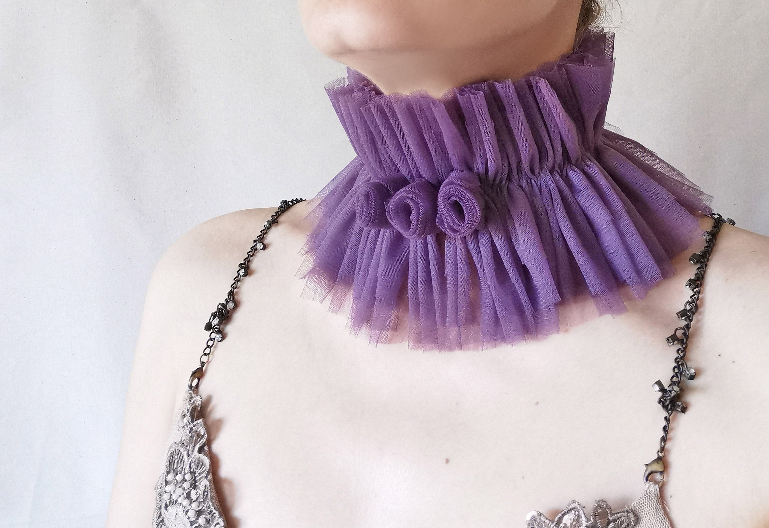 Victorian Roses Tulle Ruffle Collar in Purple Layered Wide - Etsy
