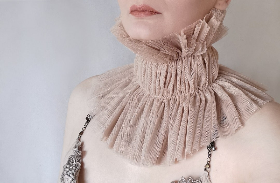 Renaissance Collar Tulle Neck Ruffle in Latte Beige Elizabethan Collar ...