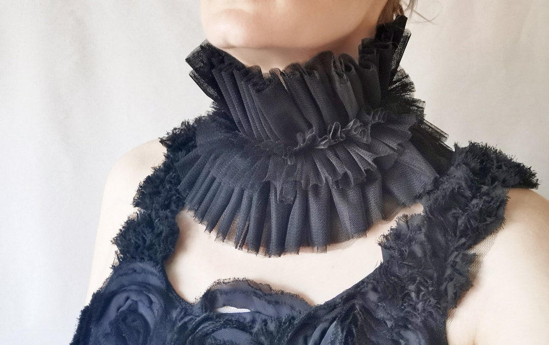 Collar Black Tulle Ruffle Elizabethan High Collar Vampire Neck Ruff ...