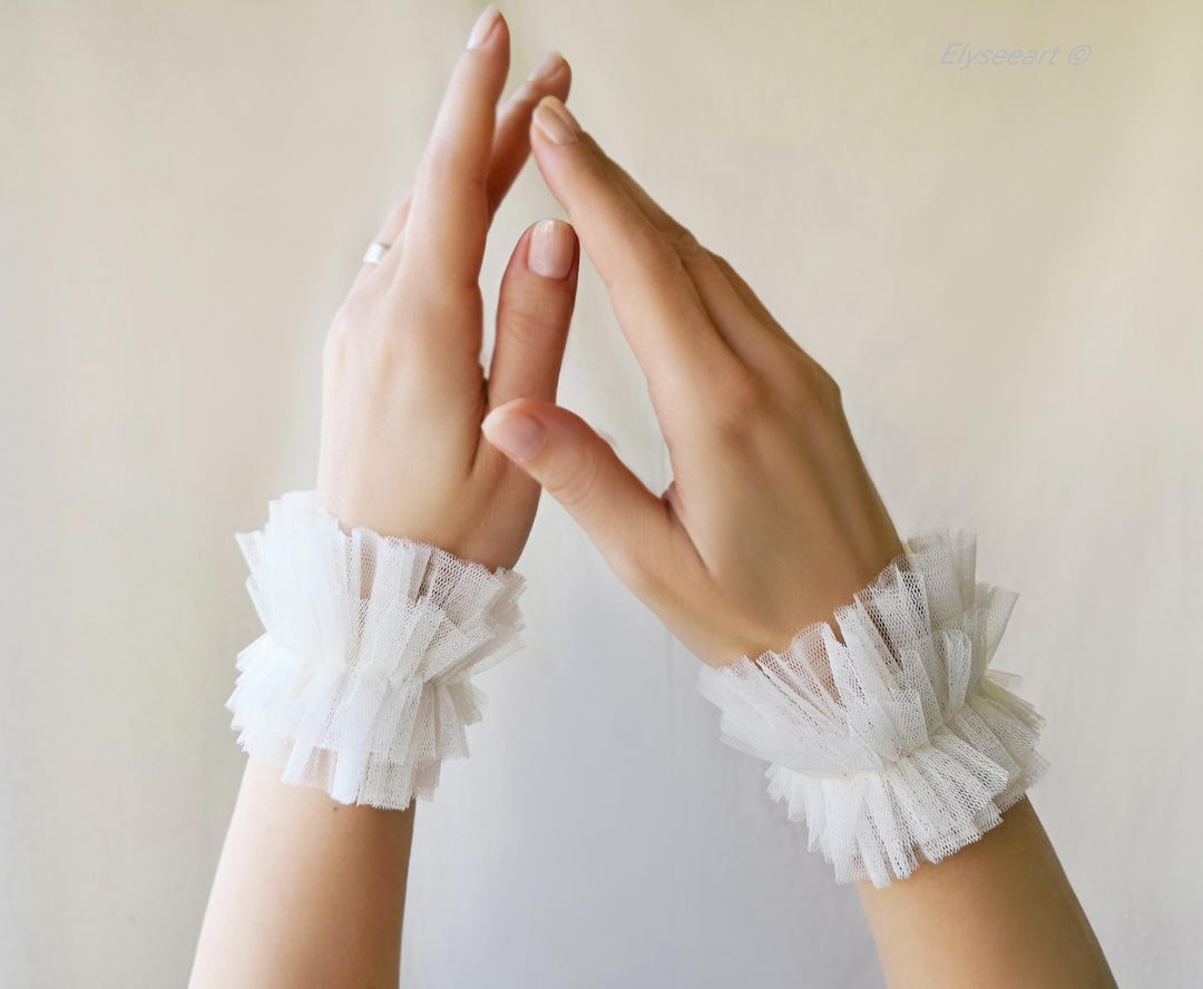 Ivory White Tulle Ruffle Wrist Cuffs for Brides, Wedding Bridal ...