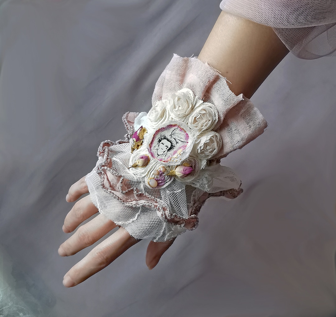 Ruffle Lace Wrist Cuff in Ivory and Pink Rococo Costume Marie ...