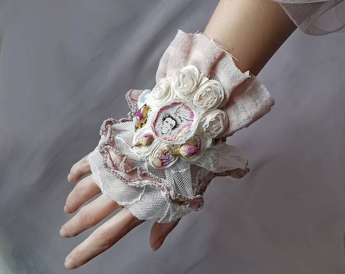 Ruffle Lace Wrist Cuff in Ivory and Pink Rococo Costume Marie ...