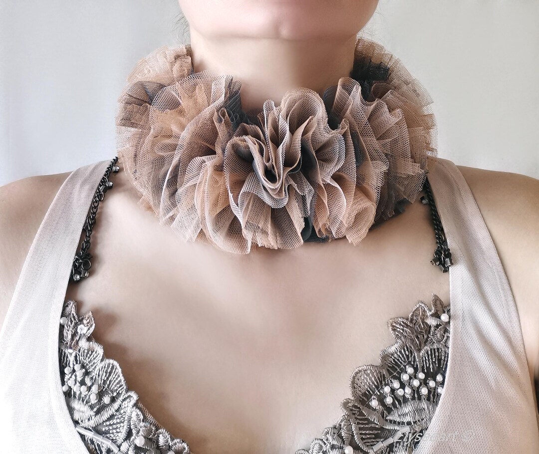 Clown Tulle Ruff Collar Necklace Layered Neck Ruff Neutral Earthy ...