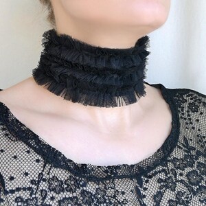 Black Tulle Collar With Layered Frills High Choker Goth Neck Ruff Neckpiece for Party and Stage ...