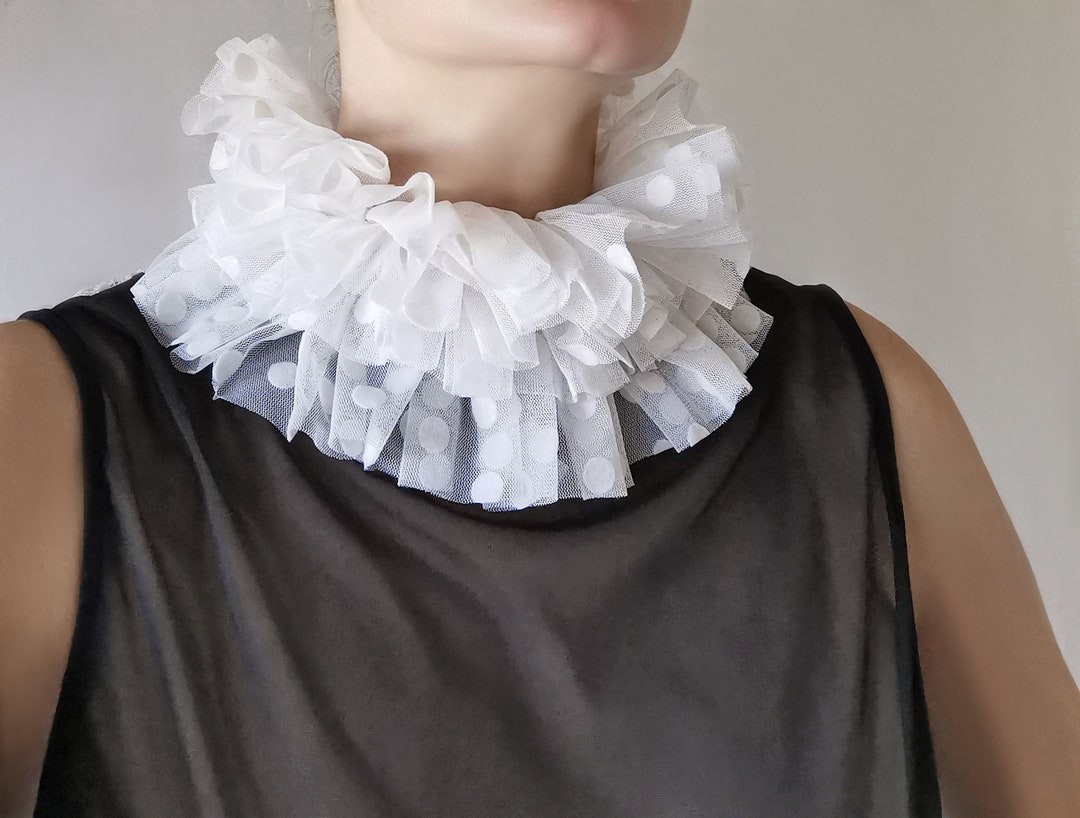 Ruffle Collar Polka Dot Tulle in Ivory White Ballerina Collar Dot Neck ...