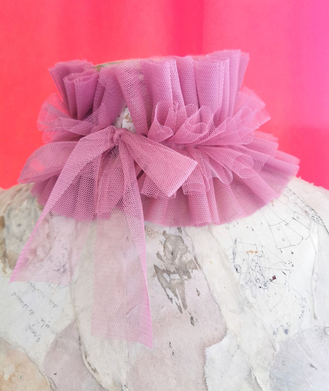 Vintage Pink Tulle Clown Ruffle Collar in Layers, Unique Costume Neck ...