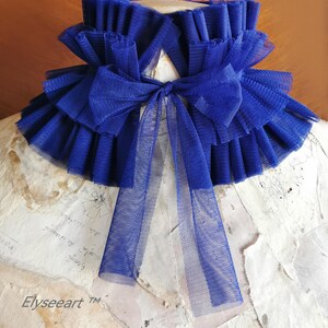 Blue Cobalt Tulle Ruffle Collar Clown Accessory Renaissance High Neck ...