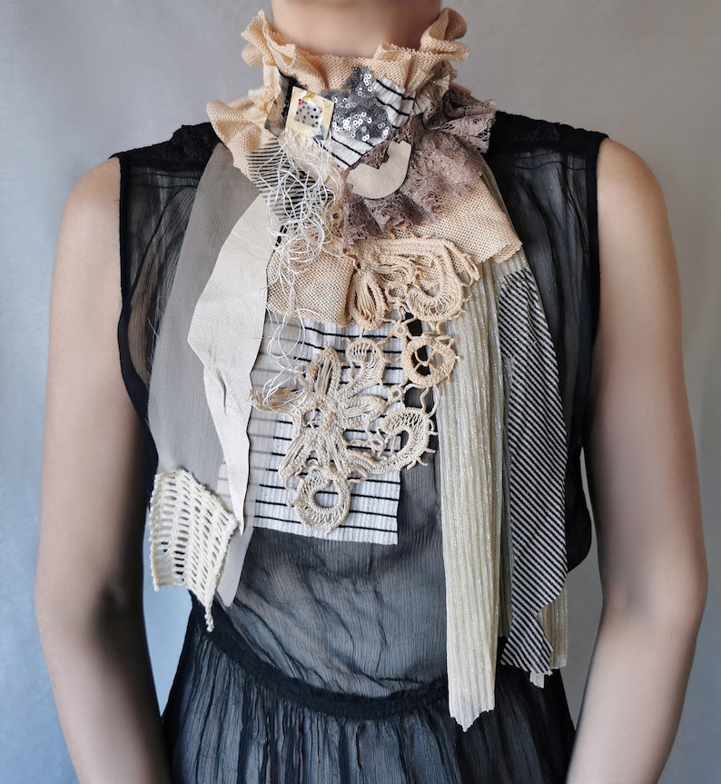 Victorian Jabot Bold Body Jewelry Fabric Collage Statement Neckpiece ...