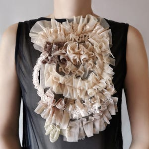 Victorian Jabot Bib Necklace in Beige Nude Ruffle Collar Rococo Costume ...