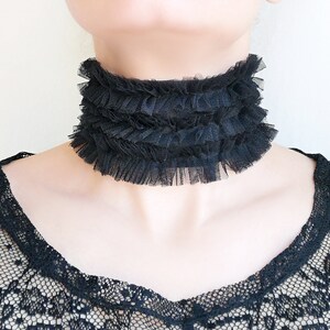 Black Tulle Collar With Layered Frills High Choker Goth Neck Ruff Neckpiece for Party and Stage ...