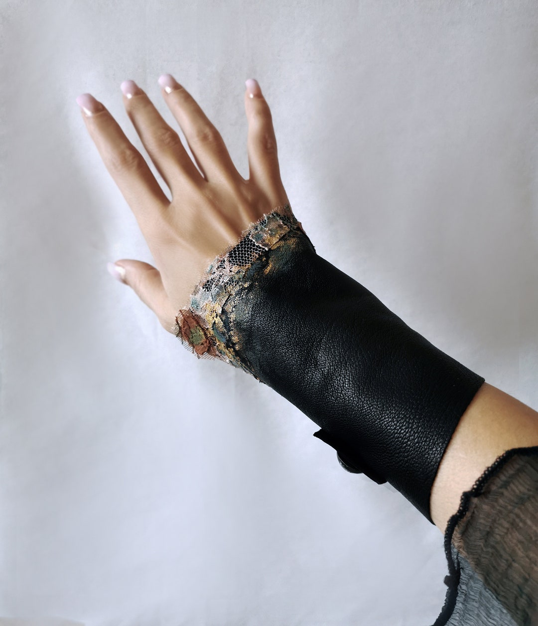 Buttoned Leather Cuff Black Medieval Armor Bracelet Gothic Wrist Cuff ...