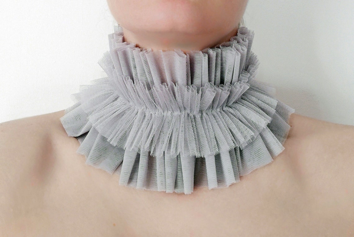 Clown Gray Ruffle Tulle Collar, Elizabethan Ruff Collar, Renaissance ...