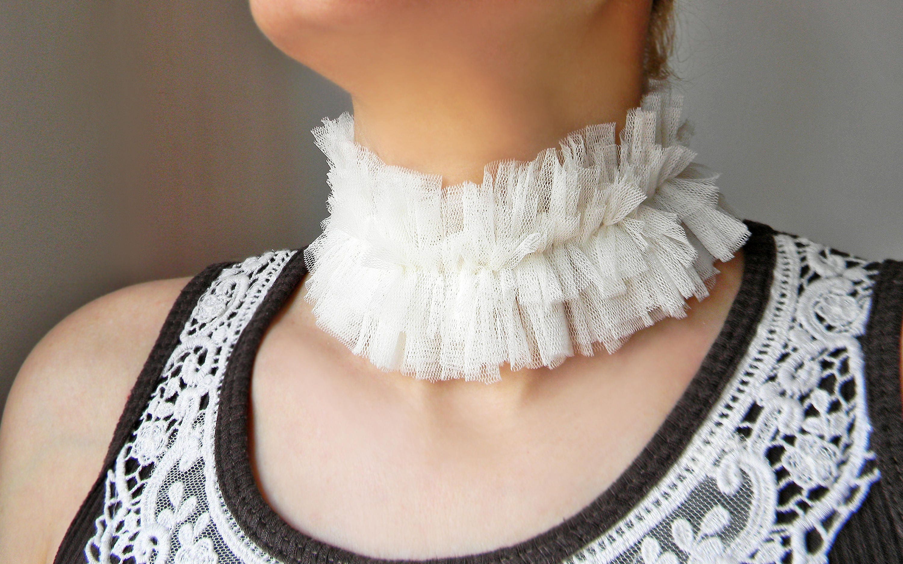 White ivory tulle ruff collar choker Layered choker neck | Etsy