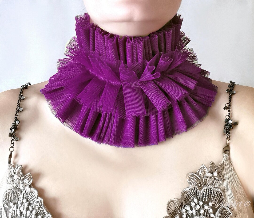 Tulle Collar in Renaissance Tudor Style Ruff Collar in Mulberry Purple ...