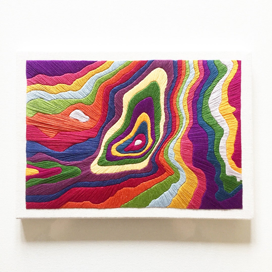 Mam Tor Topographic Map Embroidery, Peak District Bright Wall Art ...