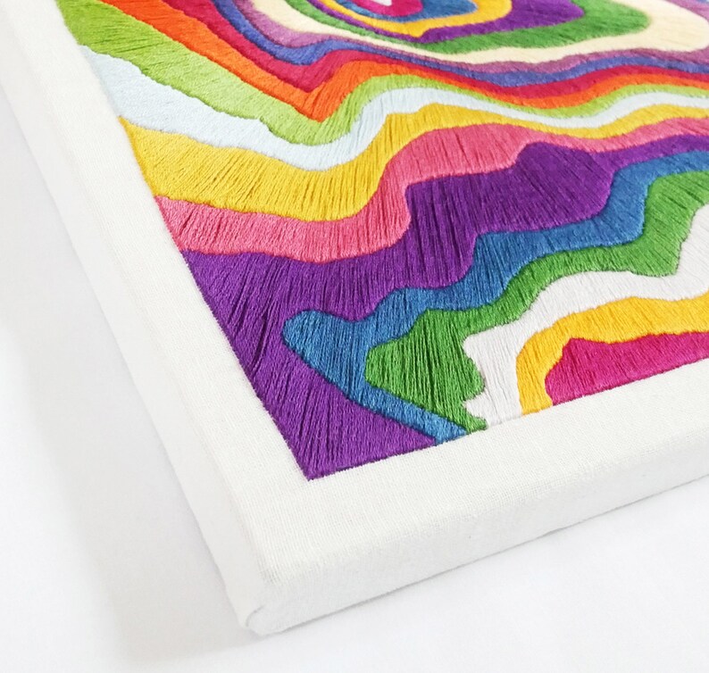 Mam Tor Topographic Map Embroidery, Peak District Bright Wall Art ...
