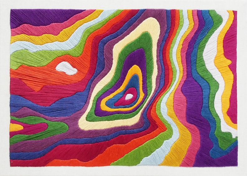 Mam Tor Topographic Map Embroidery, Peak District Bright Wall Art ...