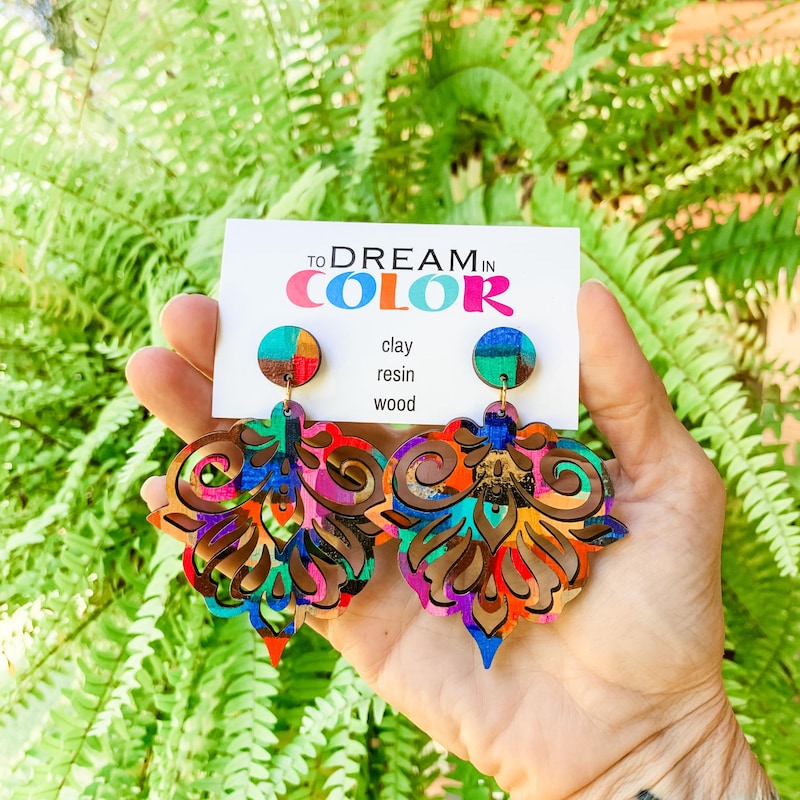 Painted Wood Earring - Etsy