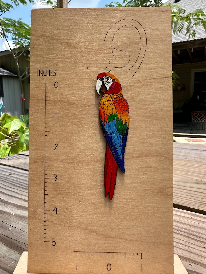 Hand-painted Wood Parrot Earrings: Tropical Macaw Statement Jewelry - Etsy