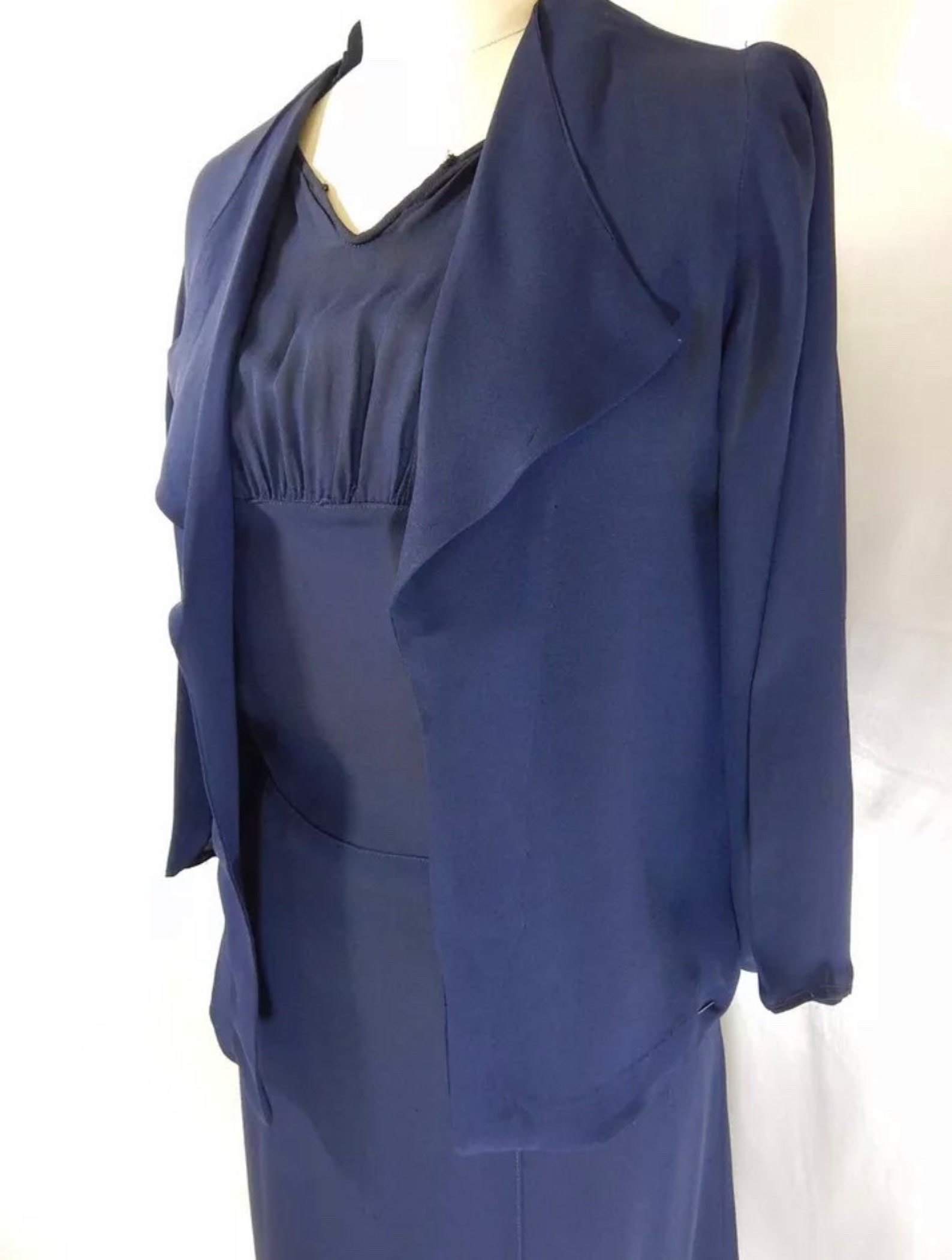 1930s Vintage Navy Blue DRESS/BOLERO JACKET Sheer Chiffon 2PC 1920s S ...