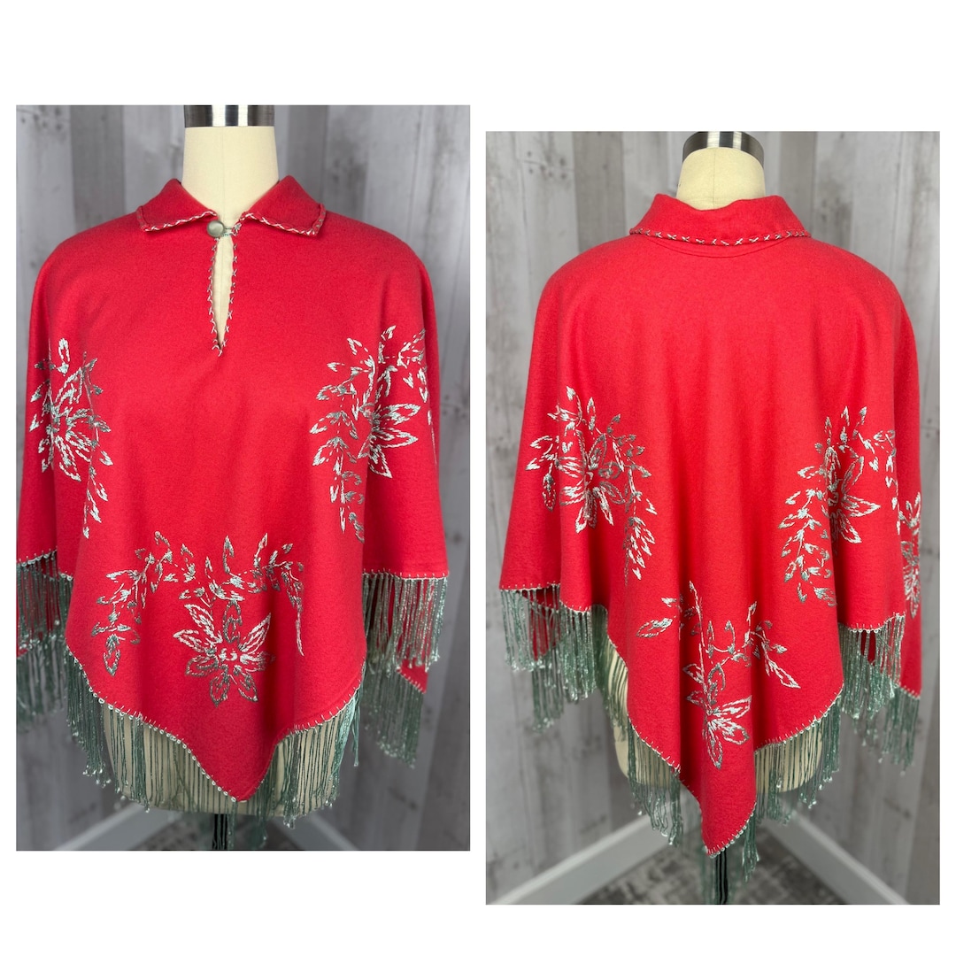 1970s Vintage Wool Poncho/cape Cloak ~ Embroidered Hot Pink OSFM - Etsy