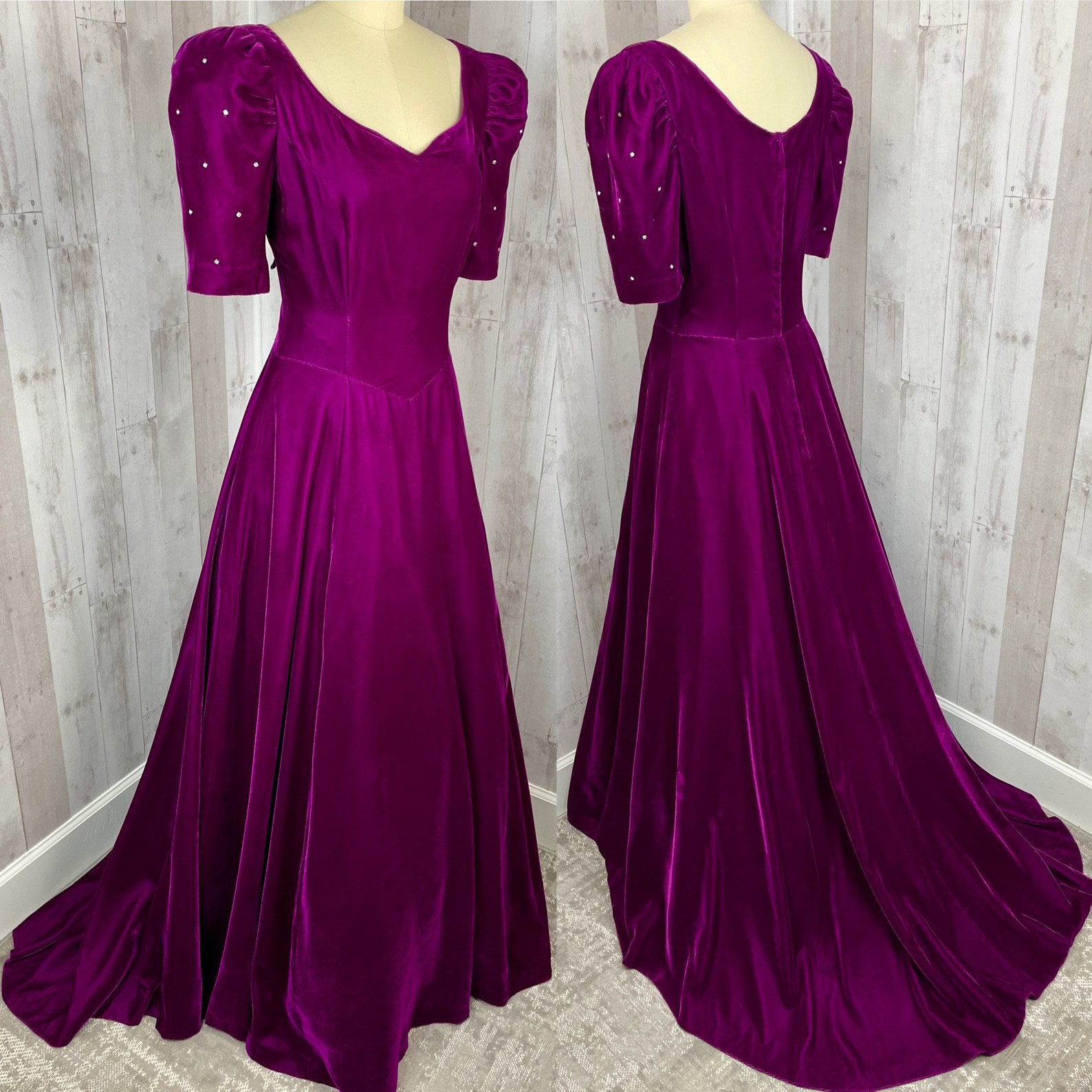 1950s Vintage Velvet Ball Gown/dress Rhinestone Embellishment - Etsy
