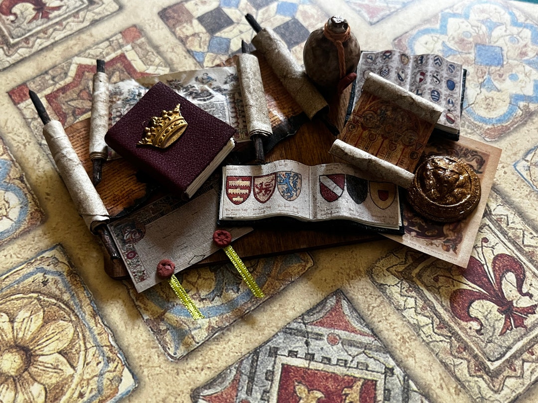 Dollhouse Miniature Medieval Tray With Everything Needed for the Study of Heraldry OOAK - Etsy