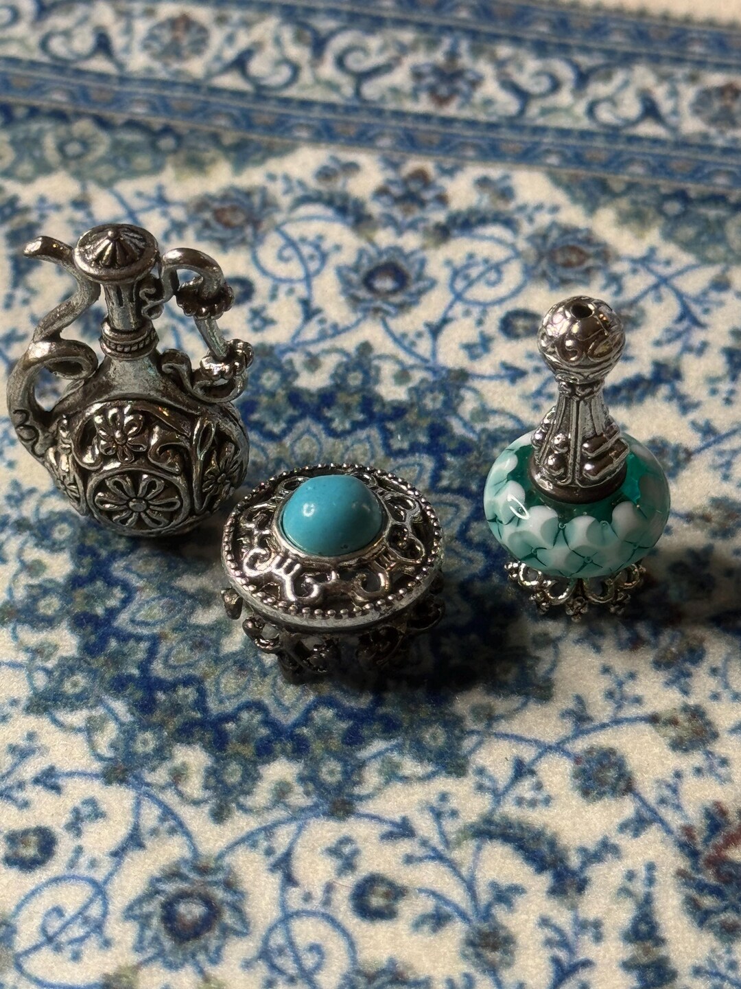 Arabian Style Dollhouse Miniatures: Filigree Carafe, Beaded Bottle Trio ...