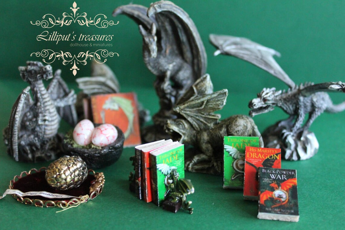 Dollhouse Miniature Dragon Set Bookends and 3 Books - Etsy