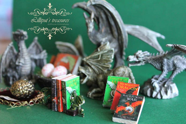 Dollhouse Miniature Dragon Set Bookends and 3 Books - Etsy