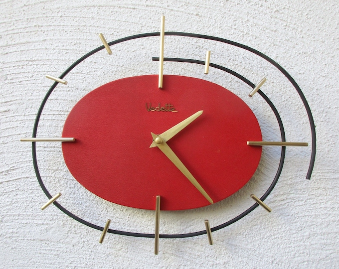 1950s-60s RED Atomic Age Vintage Clock - Mid Century French Vedette ...