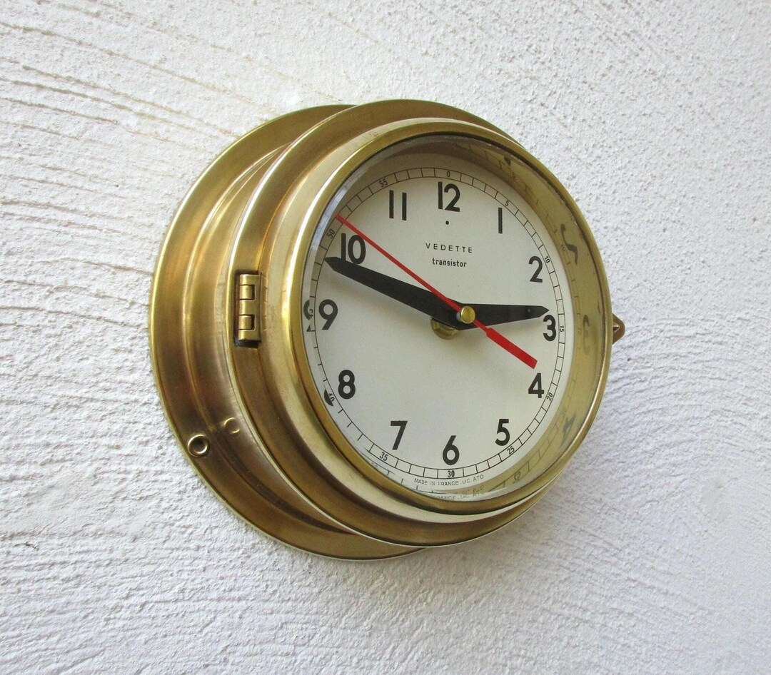 French Vintage Vedette Wall Clock - Gold Porthole Design - Excellent ...