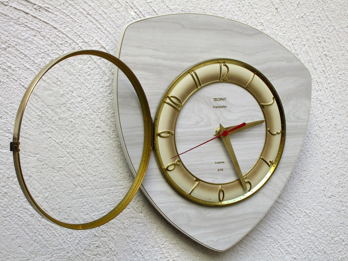 1950s-60s TROPHY Pale Gray French Vintage Formica Wall Clock - Etsy