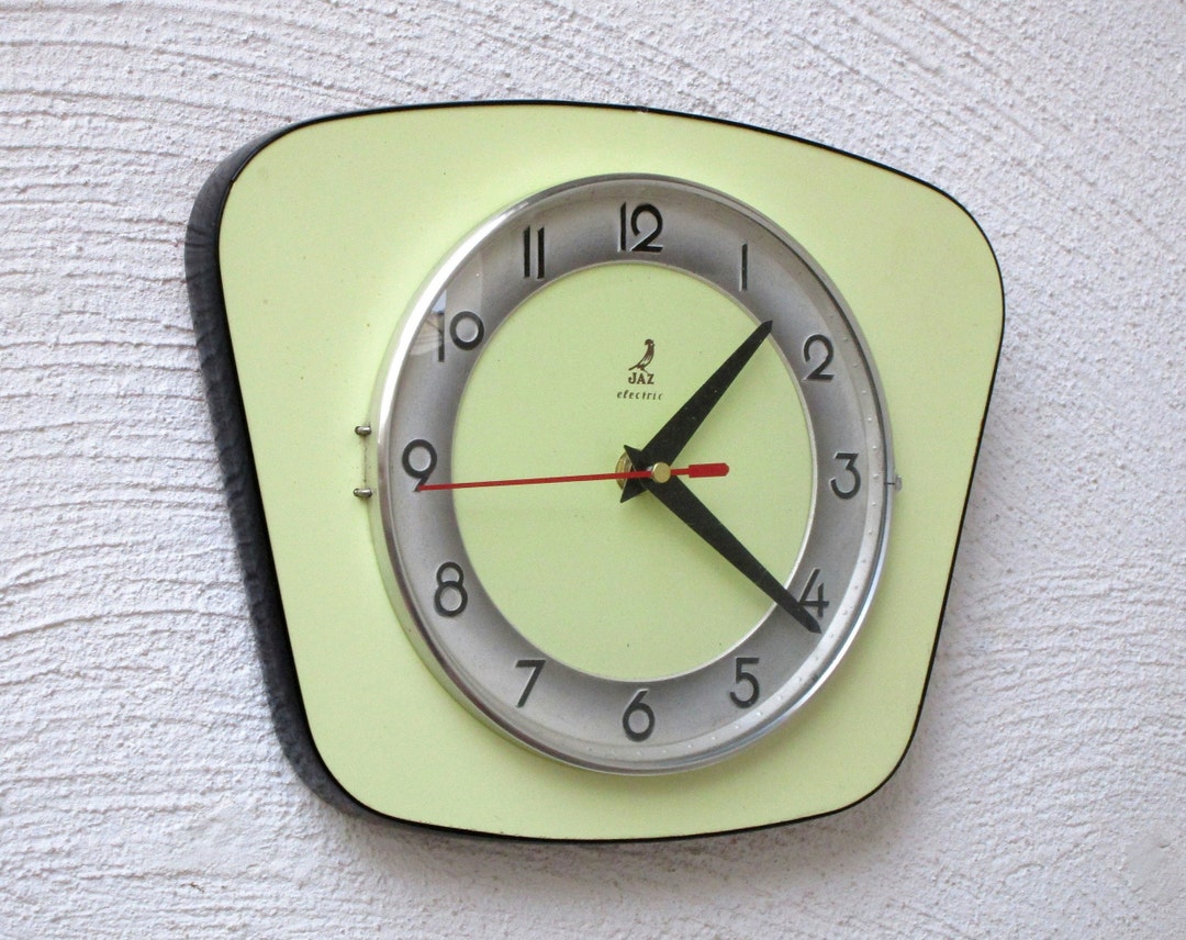 Yellow JAZ French Vintage Formica Clock Atomic Yellow Vintage Clock Mid ...