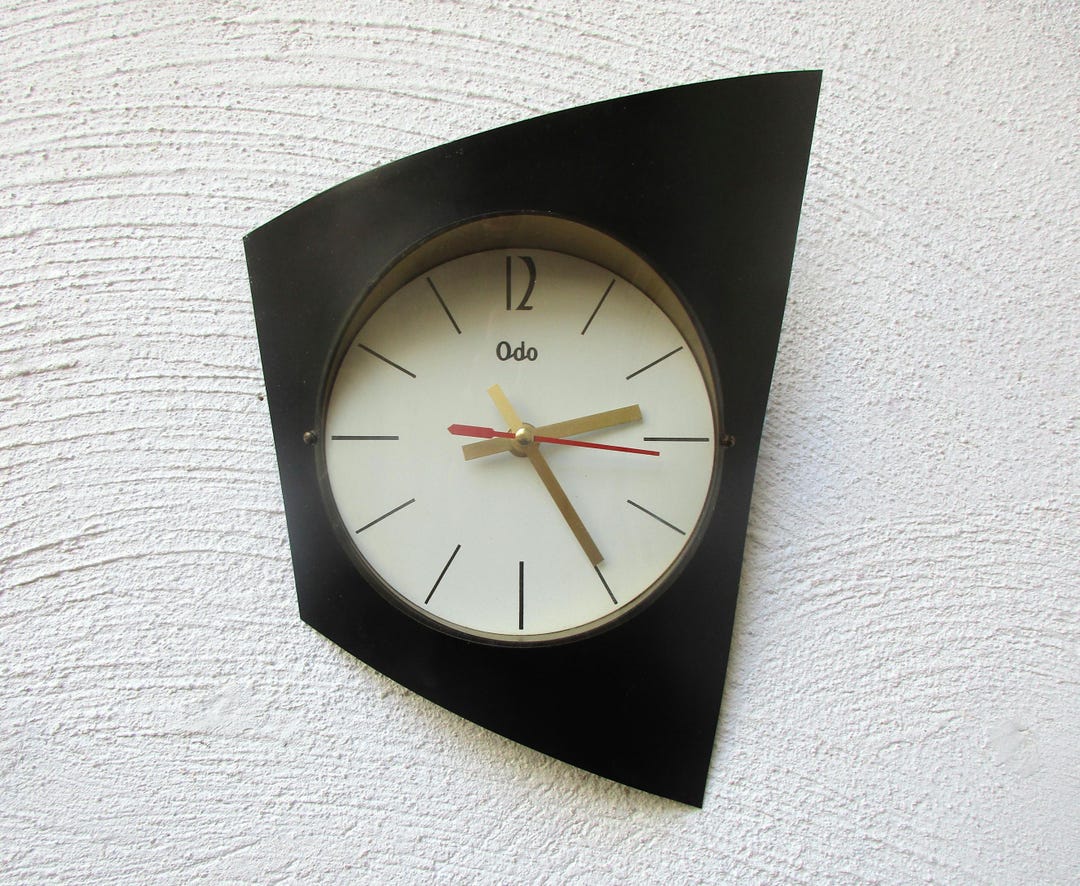 1970s Black ODO Angular Vintage Clock - Black Atomic Wall Clock ...